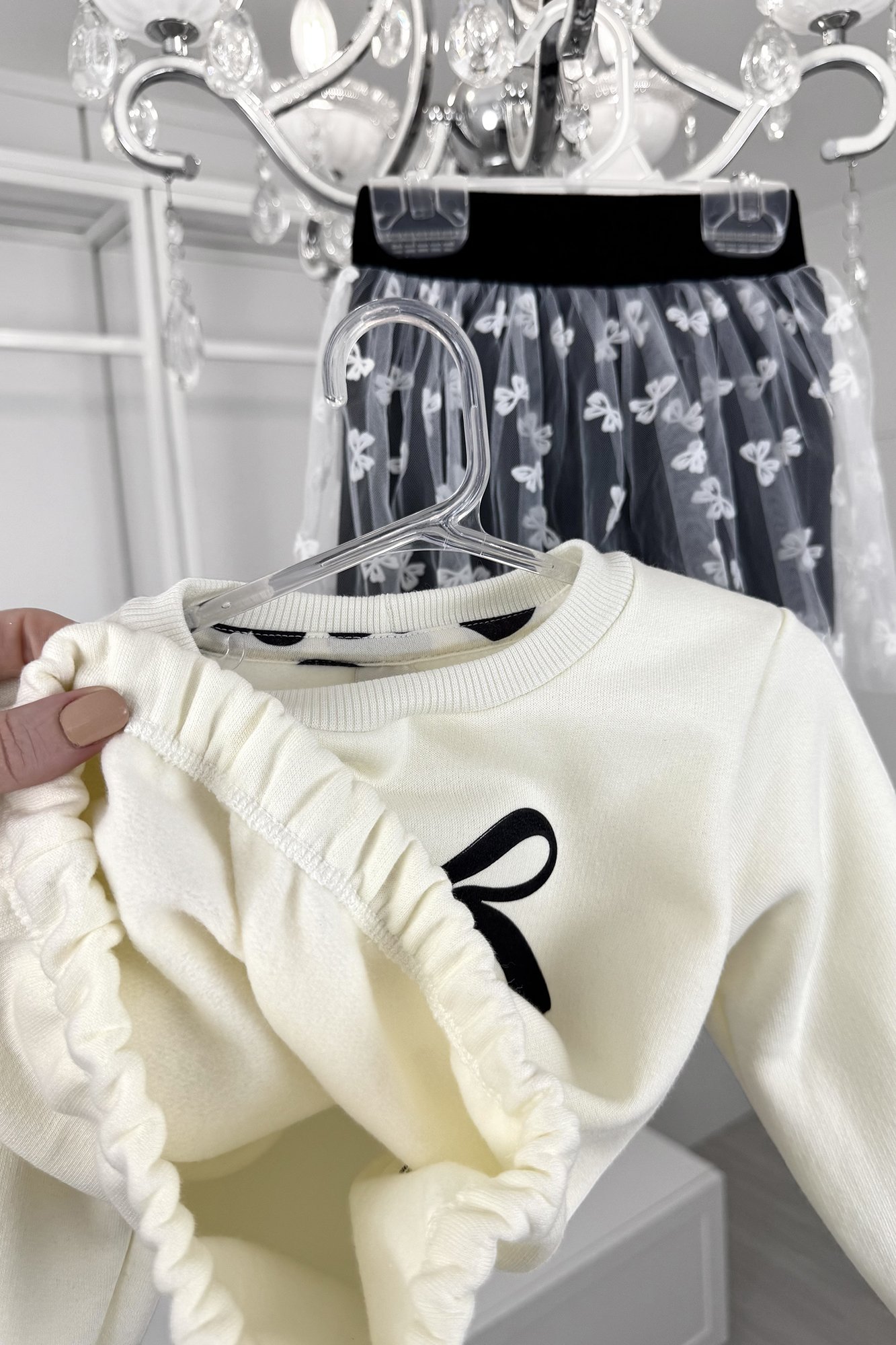 Conjunto Infantil Moletom Premium Off White Térmico com Tule Laçinhos ...